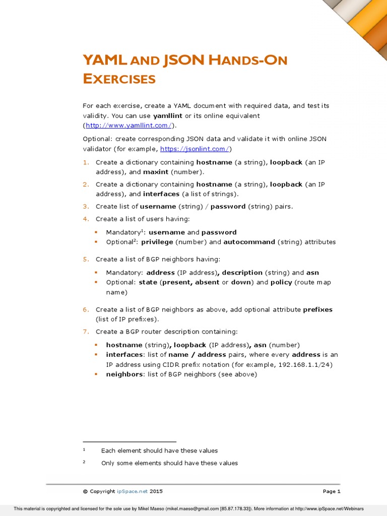 YAML and JSON Hands-On Exercises | PDF | Ip Address | Information ...