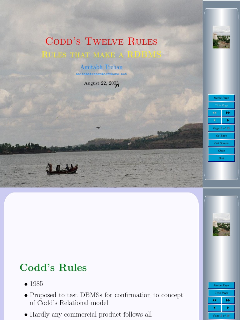 Codd's Twelve Rules: Rules That Make A RDBMS | PDF | Relational Model | Databases