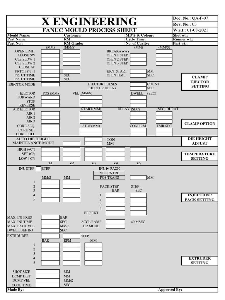 Optimization of a fanuc mould process sheet | PDF