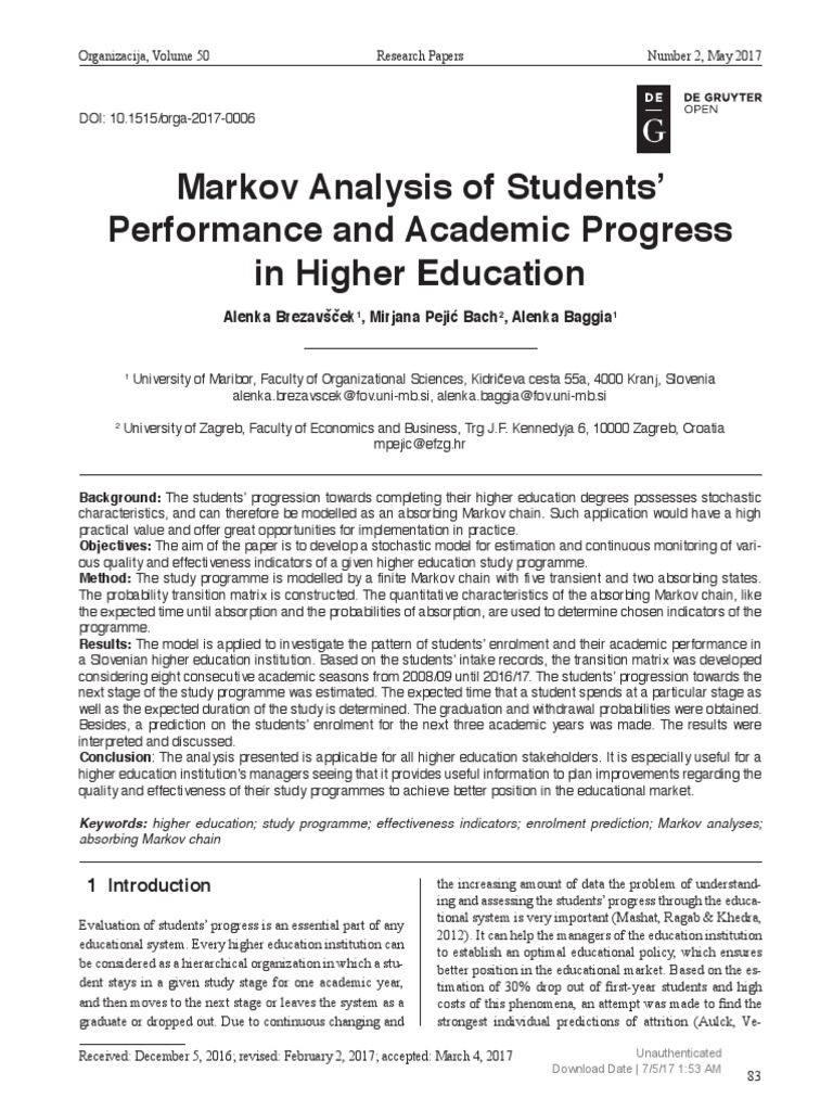 Markov Analysis of Students Performance and Acade | PDF | Markov Chain | Matrix (Mathematics)