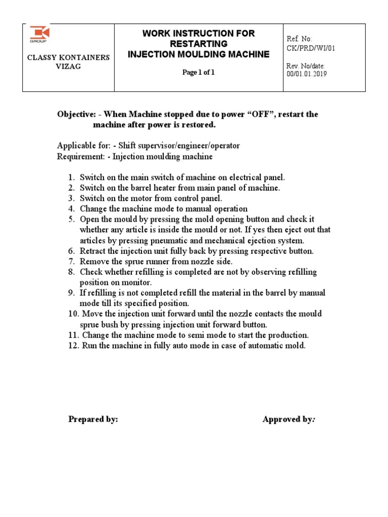 Work Instruction of Moulding | PDF | Technology & Engineering