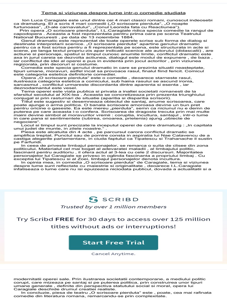 Tema Si Viziunea Despre Lume Intr PDF | PDF