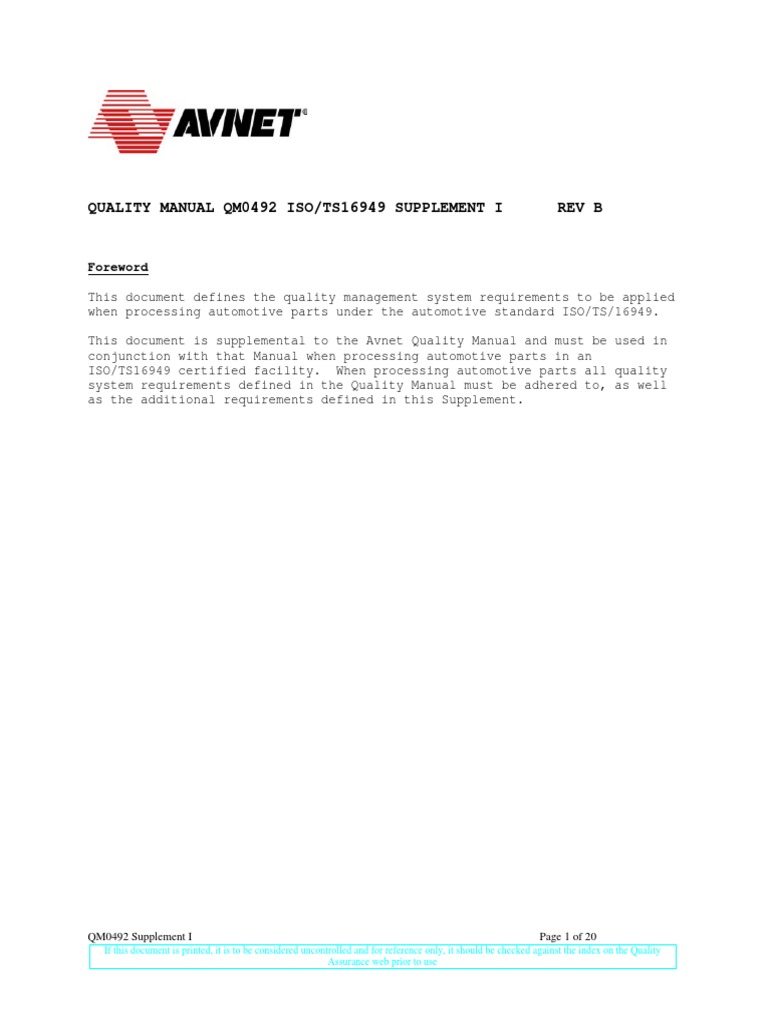 Quality Manual qm0492 Iso ts16949 Supplement I | PDF | Quality Assurance | Verification And ...