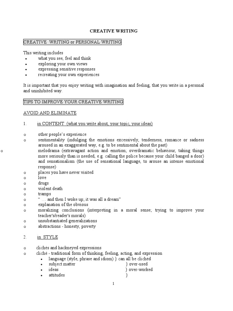 Creative Writing Techniques and Tips | PDF | Sentence (Linguistics ...