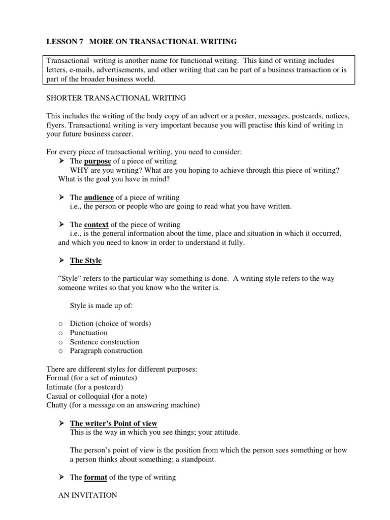 Lesson 7 Shorter Transactional Writing | PDF | Communication