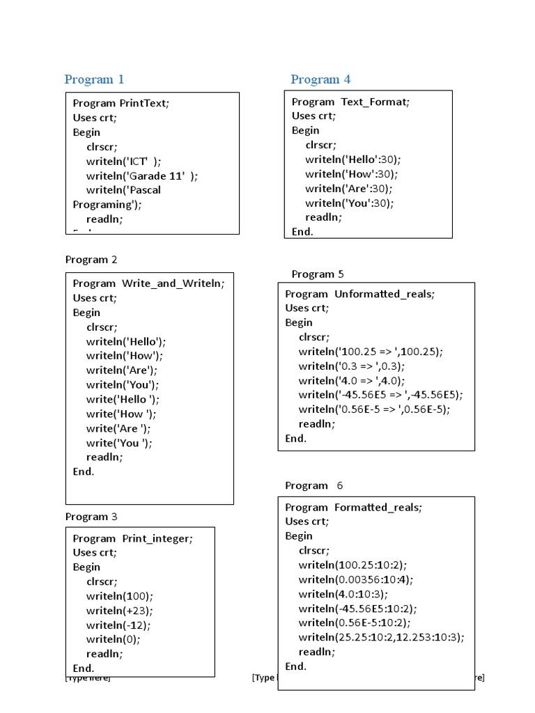 Pascal Programs Notes | PDF | Sequence | Numbers