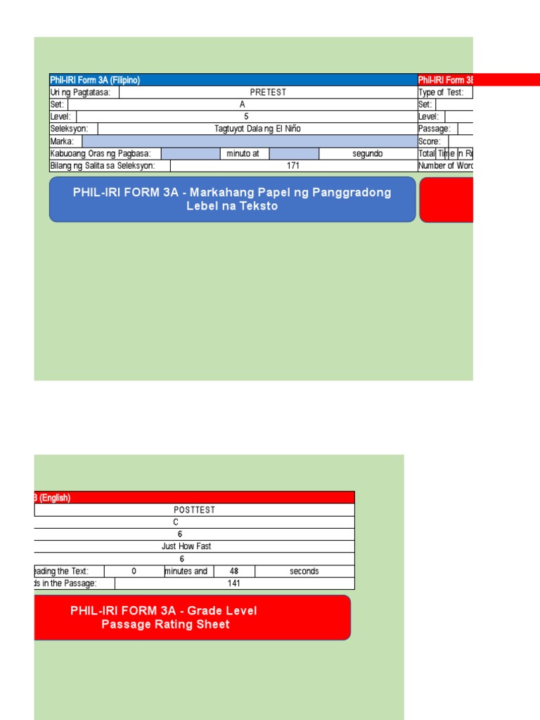Phil-IRI Forms 3A and 3B Overview | PDF | Linguistics | Cognition