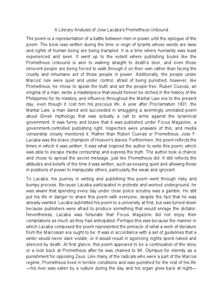 A Literary Analysis of Jose Lacaba | PDF | Prometheus | Poetry