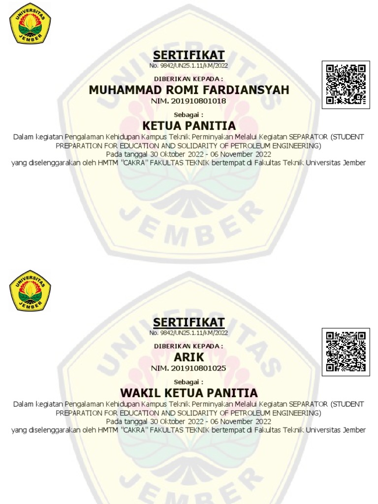 Sertif Panitia Separator | PDF