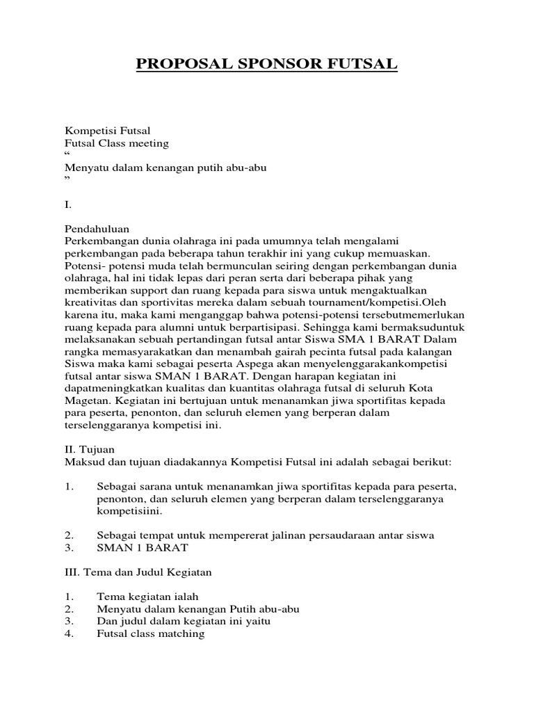 Proposal Sponsor Futsal | PDF