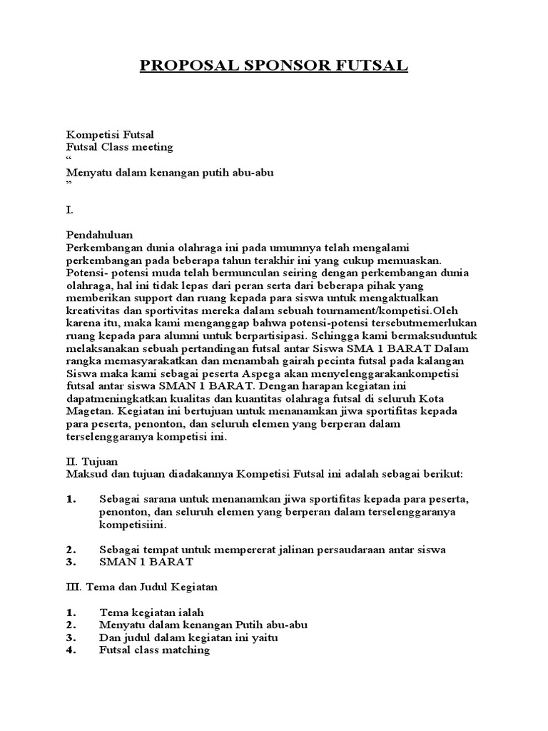 Proposal Sponsor Futsal | PDF