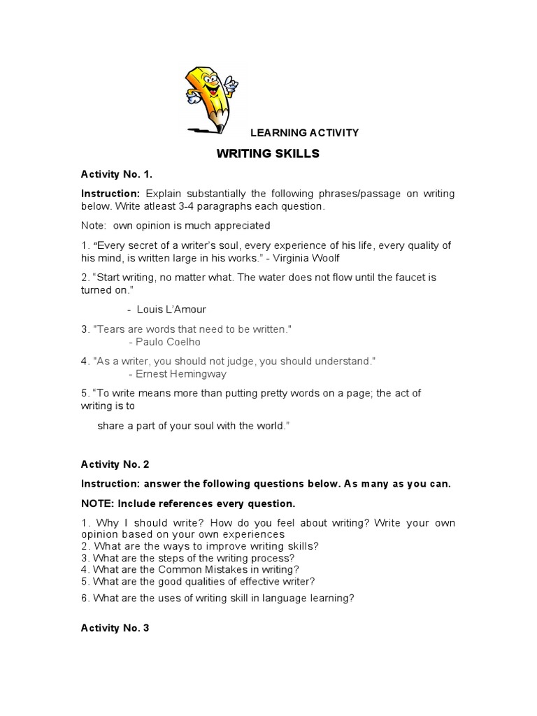 Writing Learning Activity | PDF