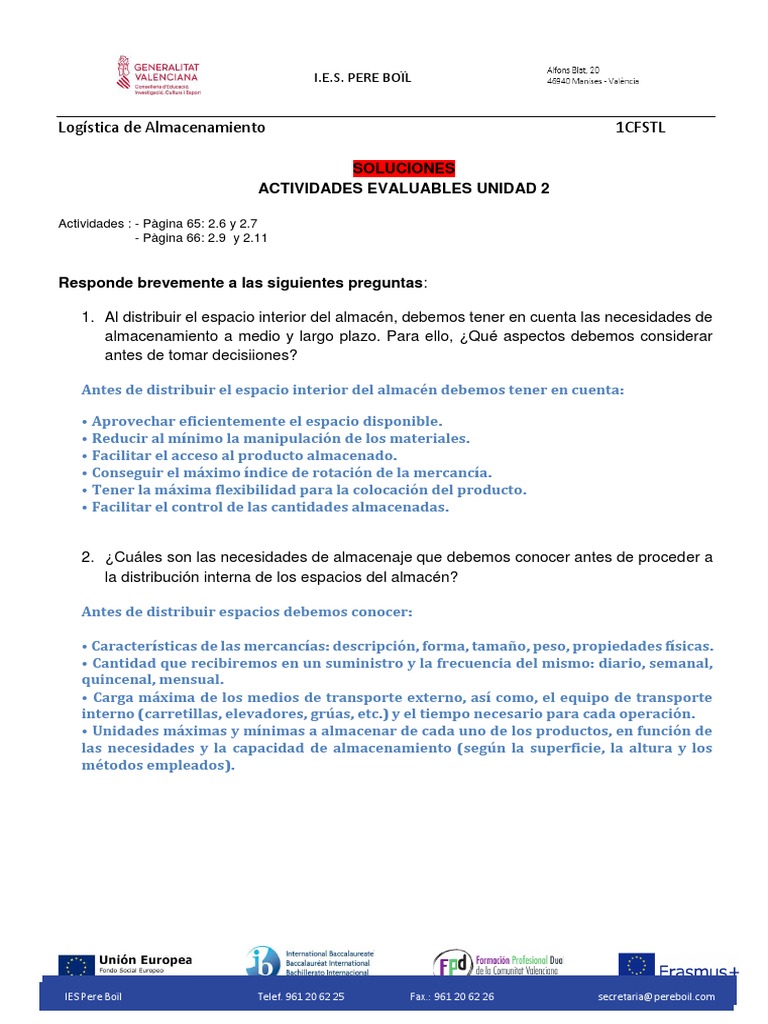 Soluciones Act. Evaluables U2 | PDF | Almacén | Gestión de la cadena de suministro