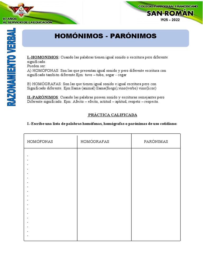 Homonimos y Paronimos - Primer - Grado | PDF