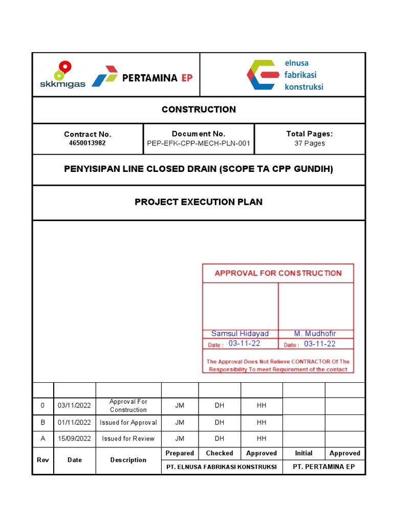 Pep-Efk-Cpp-Mech-Pln-001 - Project Execution Plan Rev. 0 | PDF