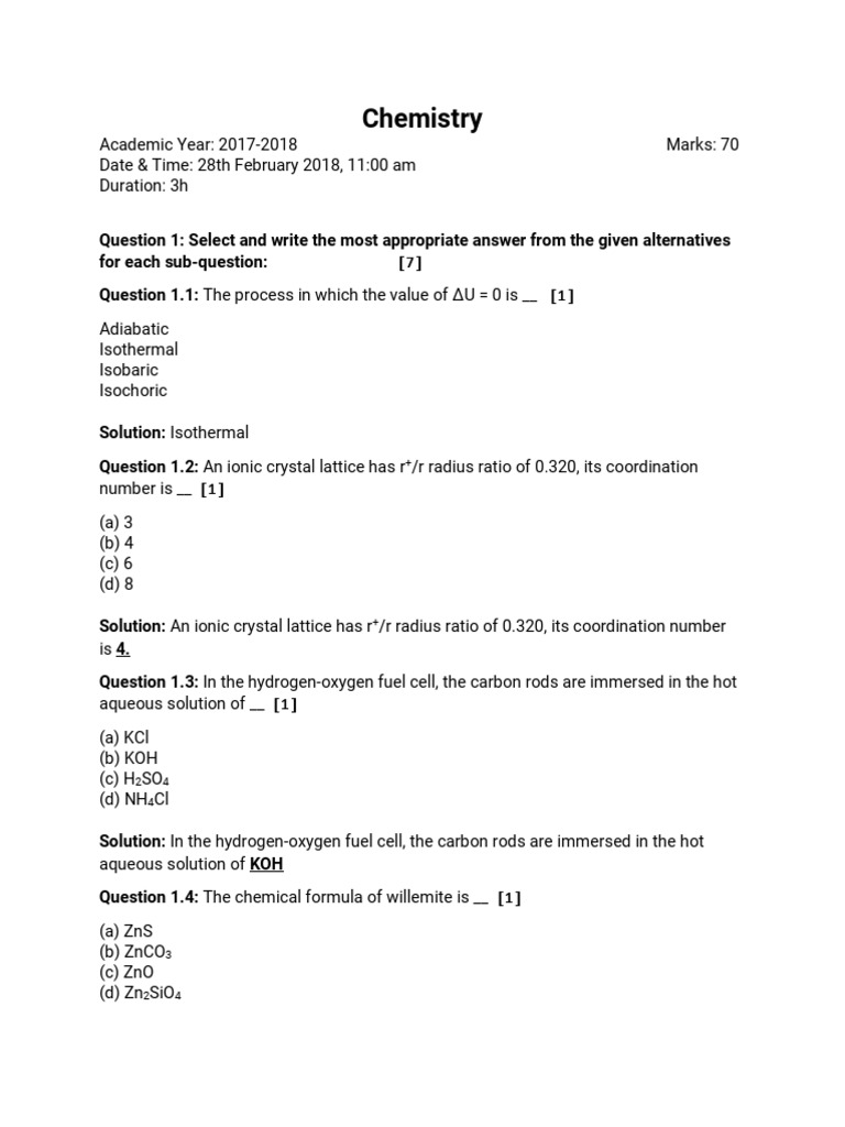 Chemistry 2018 Paper | PDF