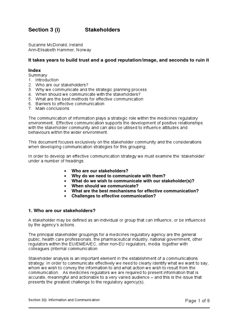 Section 3 I Stakeholders | PDF | Communication | Information