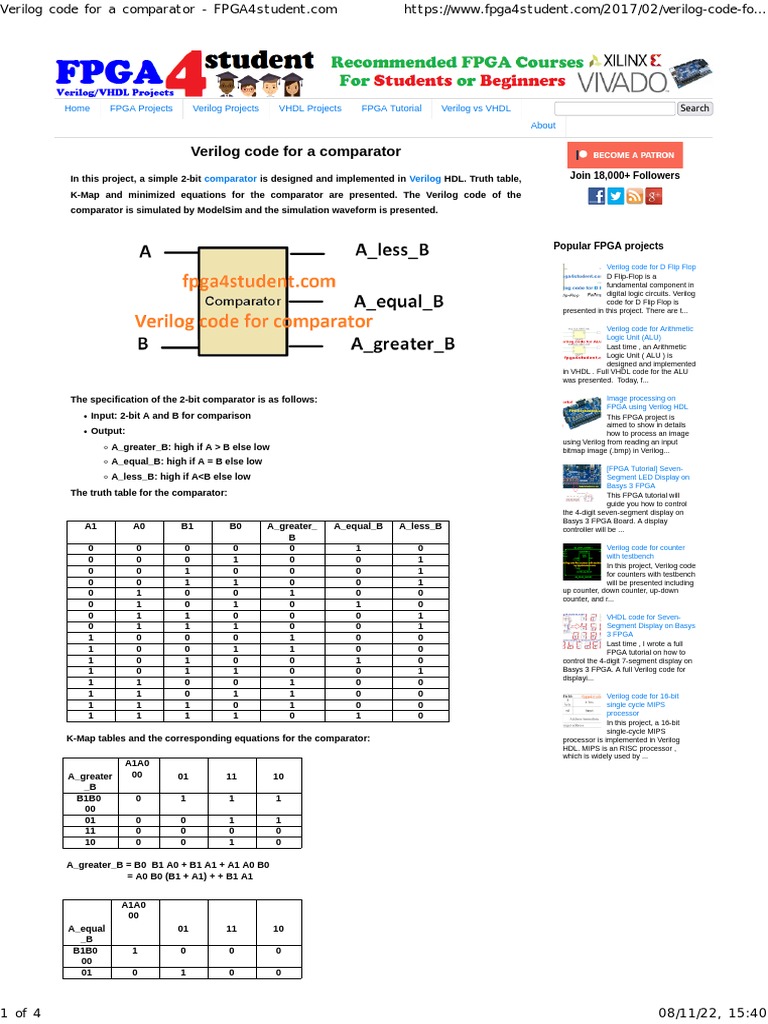 Verilog Code For A Comparator | PDF | Vhdl | Computer Programming