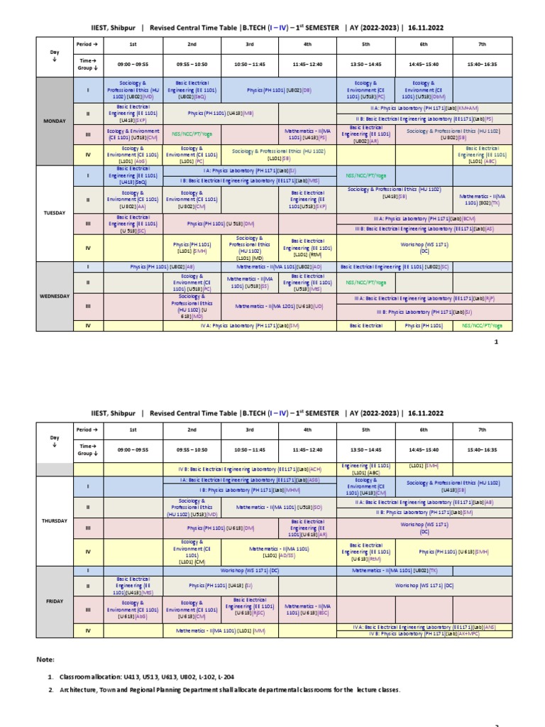 Group Wise Routine 1st Sem | PDF | Science | Engineering