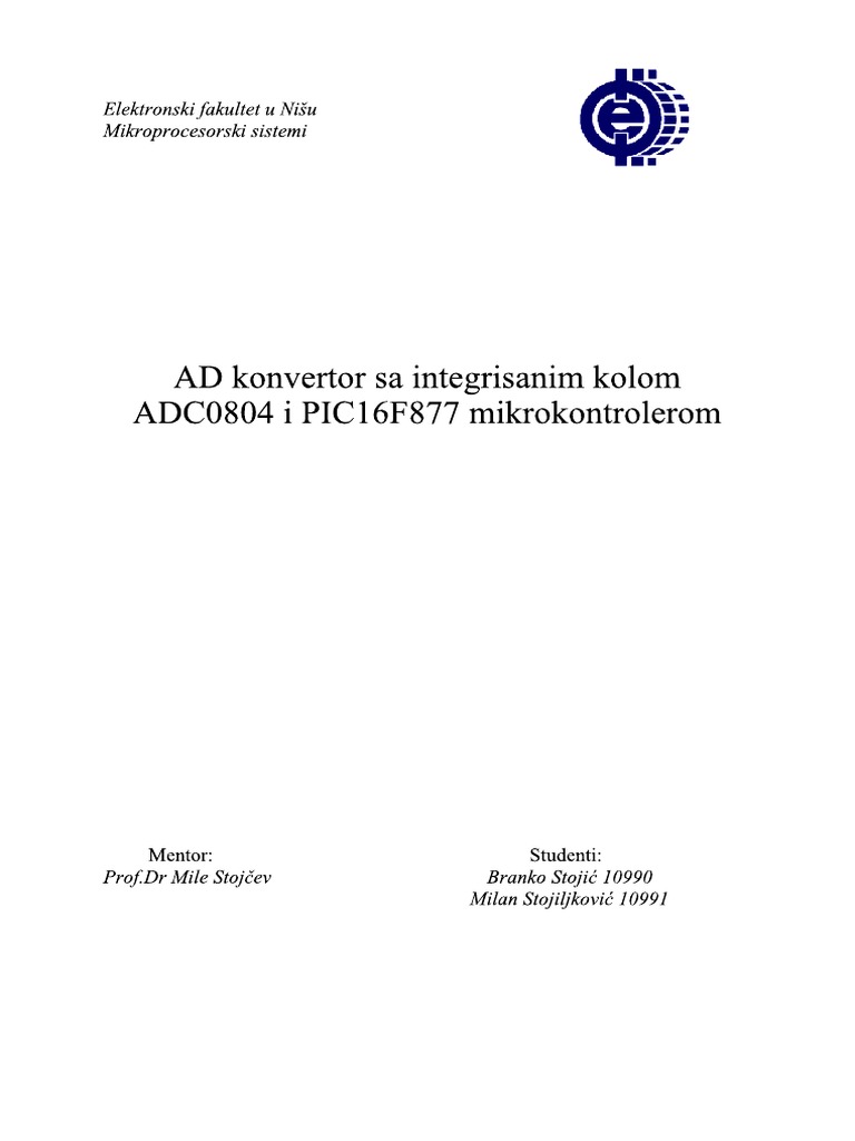 AD Konvertor SaADC0804 I PIC16F877 | PDF