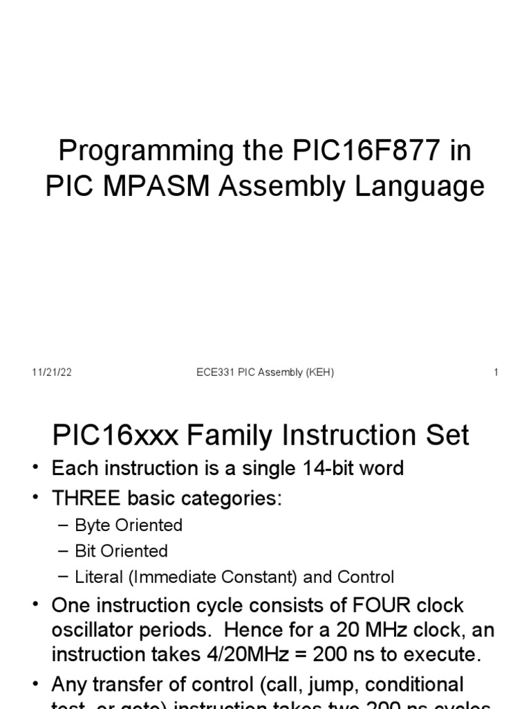 Programming The PIC16F877 in PIC MPASM Assembly Language | Download Free PDF | Control Flow ...