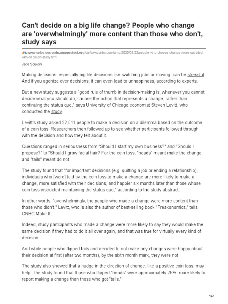 Cant Decide On A Big Life Change People Who Change Are Overwhelmingly ...