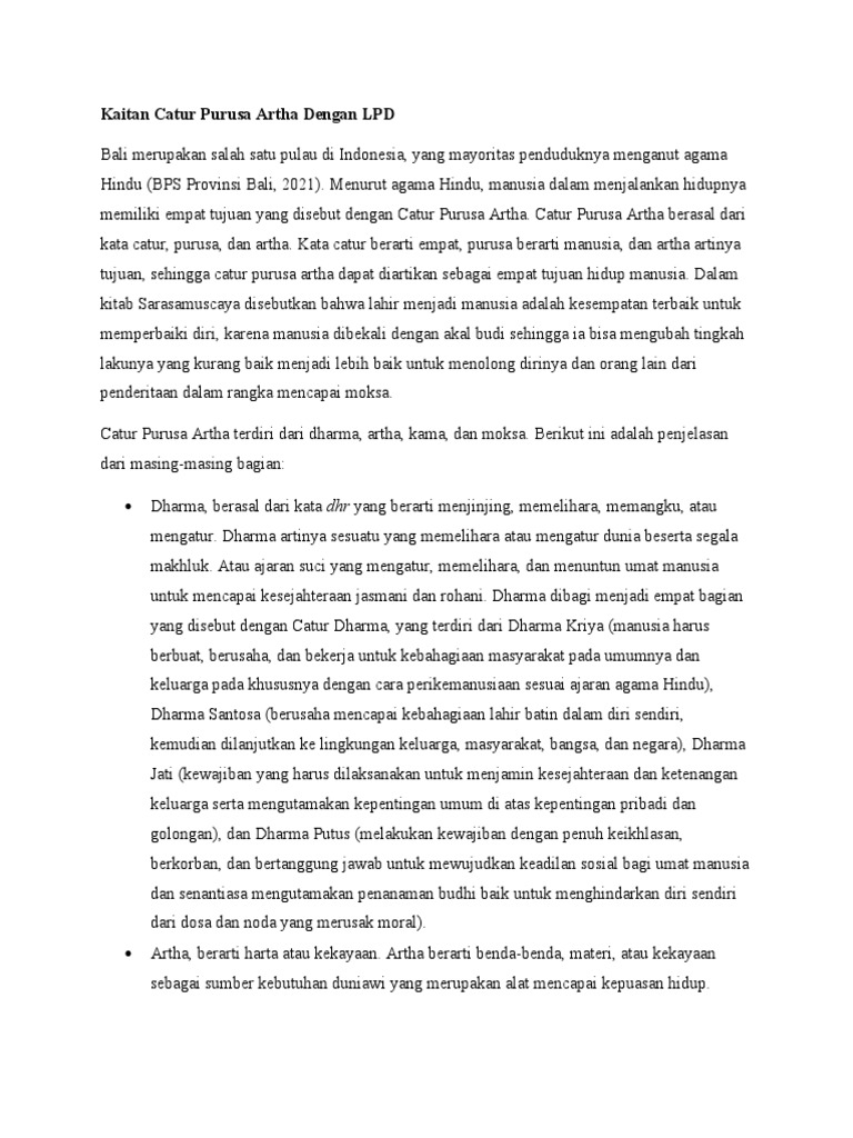 Kaitan Catur Purusa Artha Dengan LPD | PDF