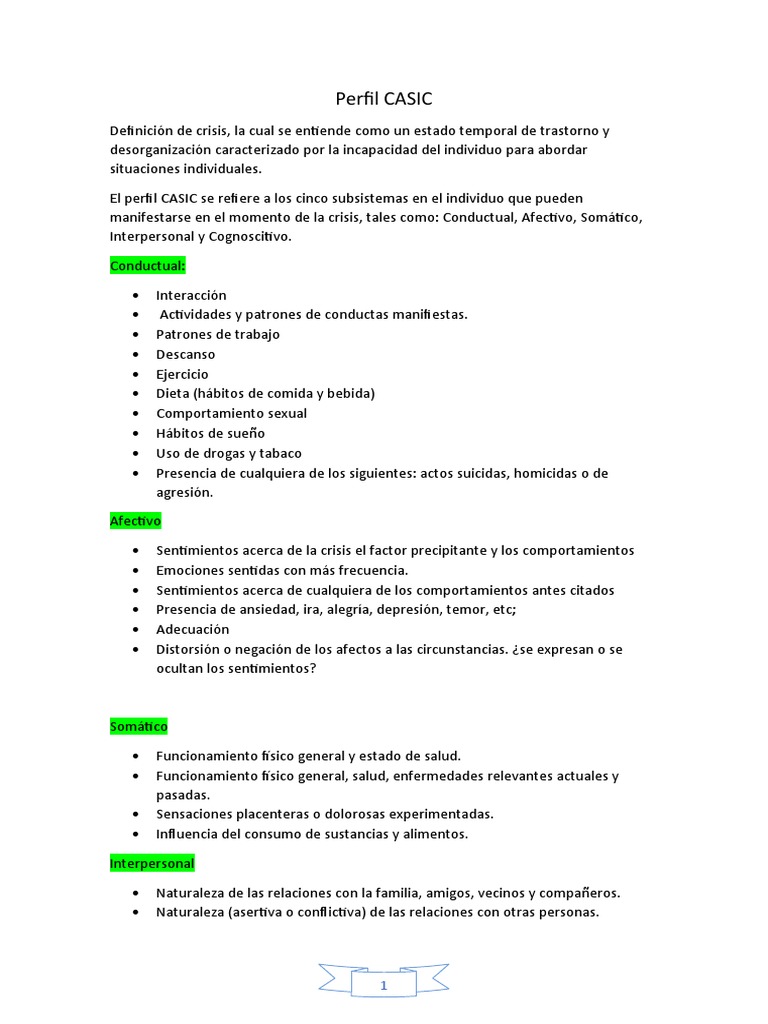 Perfil Casic | PDF | Comportamiento | Depresión (estado de ánimo)