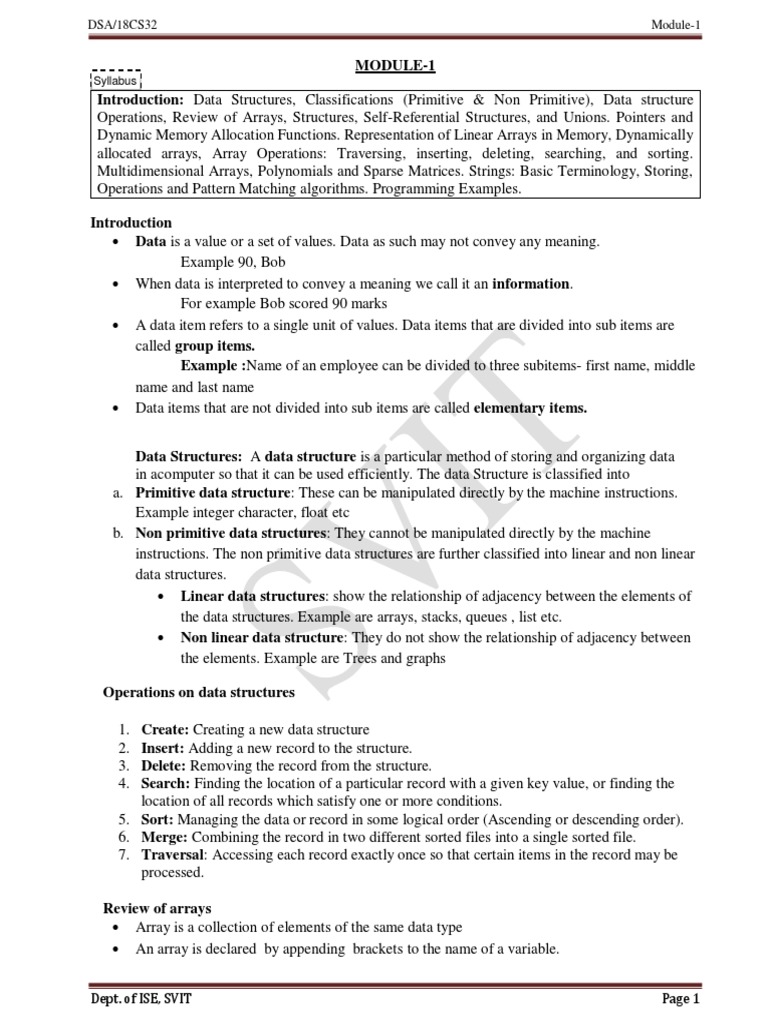 Module 1 Ds Notes Pdf Pointer Computer Programming Array Data 4505
