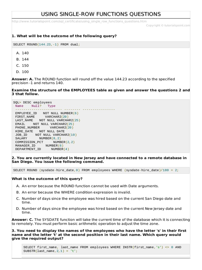 Using Single Row Functions Questions | PDF | Parameter (Computer ... Using Single Row Functions Questions | PDF | Parameter (Computer ...