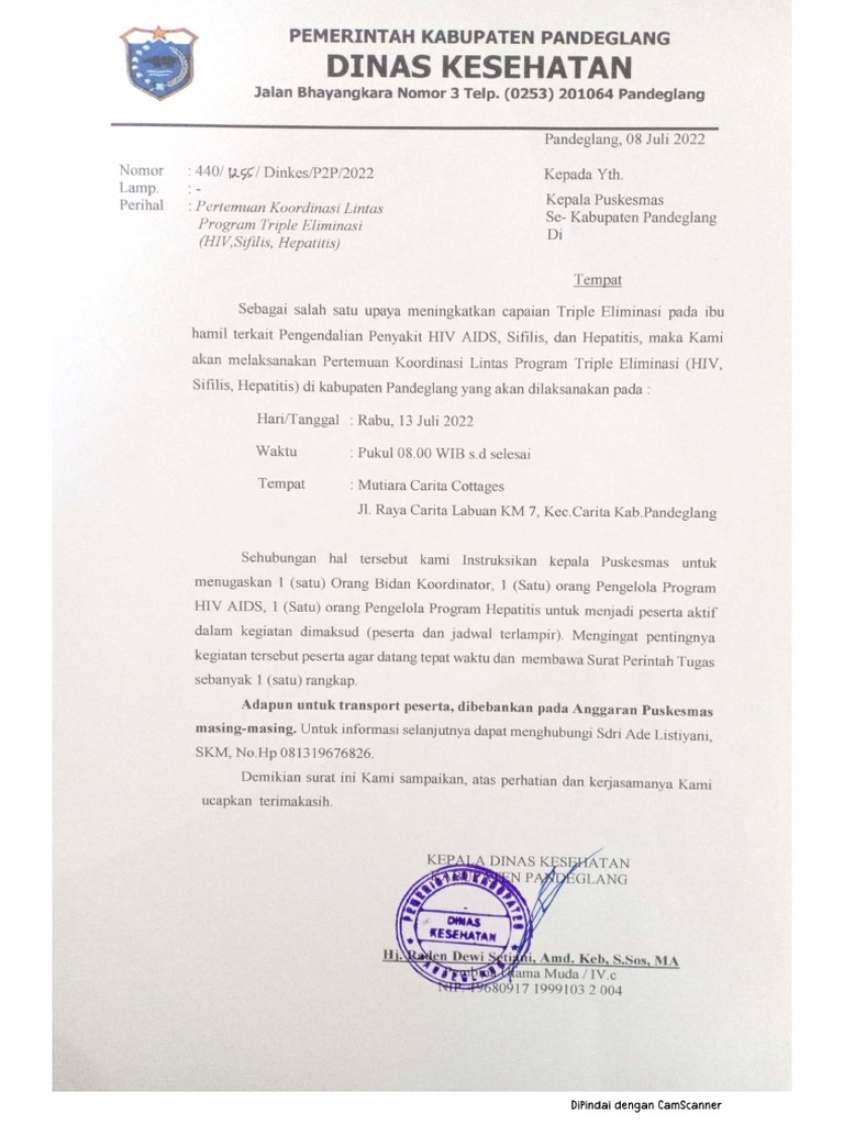 Surat Undangan Rakor Program Triple Eliminasi | PDF