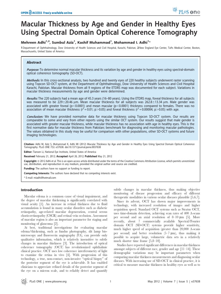 Normal Macular Thickness | PDF | Retina | Optics