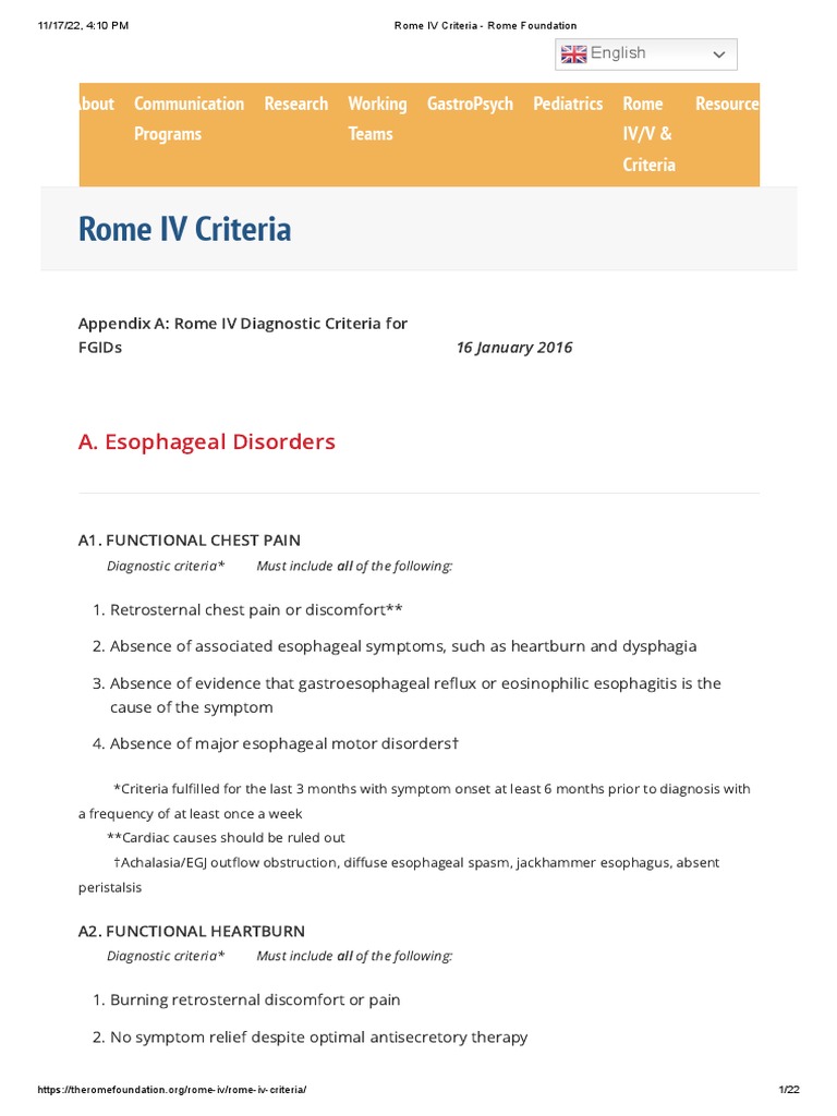 Rome IV Criteria - Rome Foundation | PDF
