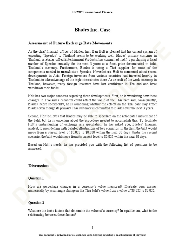BF2207 Chapter 04 - Blades Case - Assessment of Future Exchange Rate Movements | PDF | Interest ...