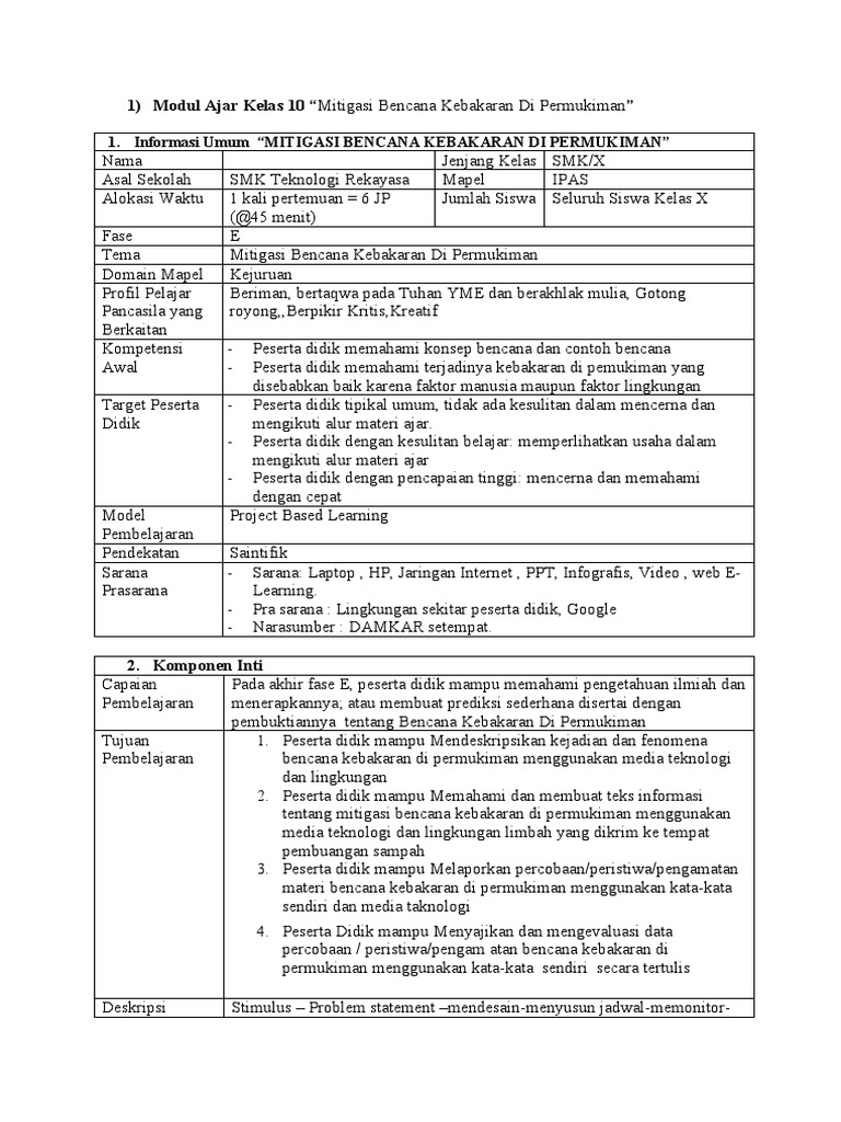 Modul Project Mitigasi Bencana Kebakaran Di Permukiman | PDF | Karier & Perkembangan