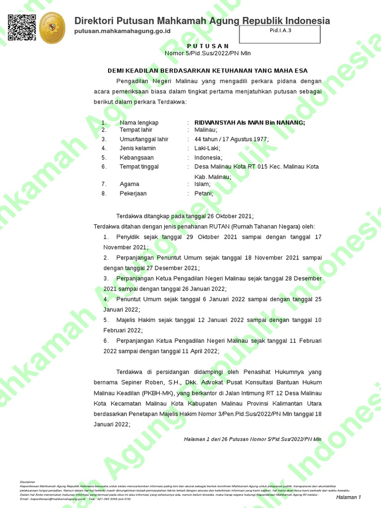 Putusan 5 Pid - Sus 2022 PN MLN 20220728114515 | PDF
