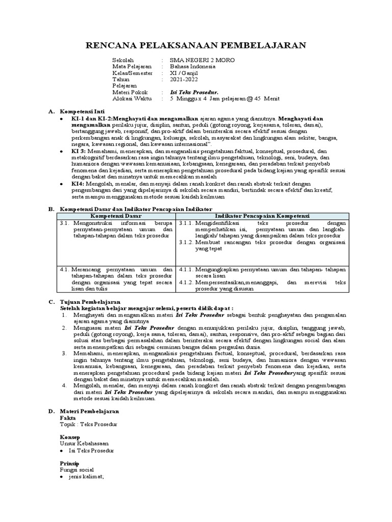 RPP Teks Prosedur (K13) | PDF | Karier & Perkembangan