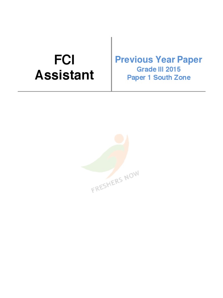 Fci Assistant Grade III 2015 Paper 1 South Zone 41725959 | PDF