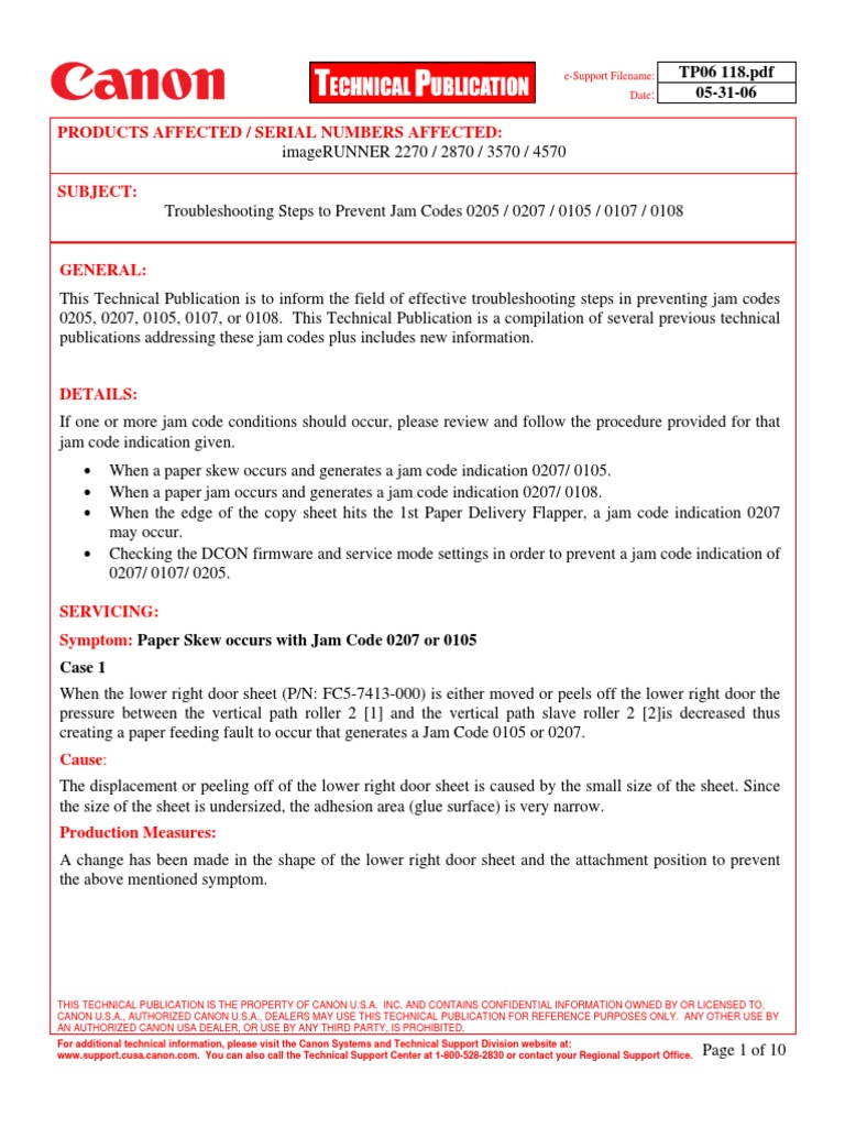Ir4570 Jam Codes 0205-0207-0105-0107-0108TP06 | PDF | Troubleshooting ...
