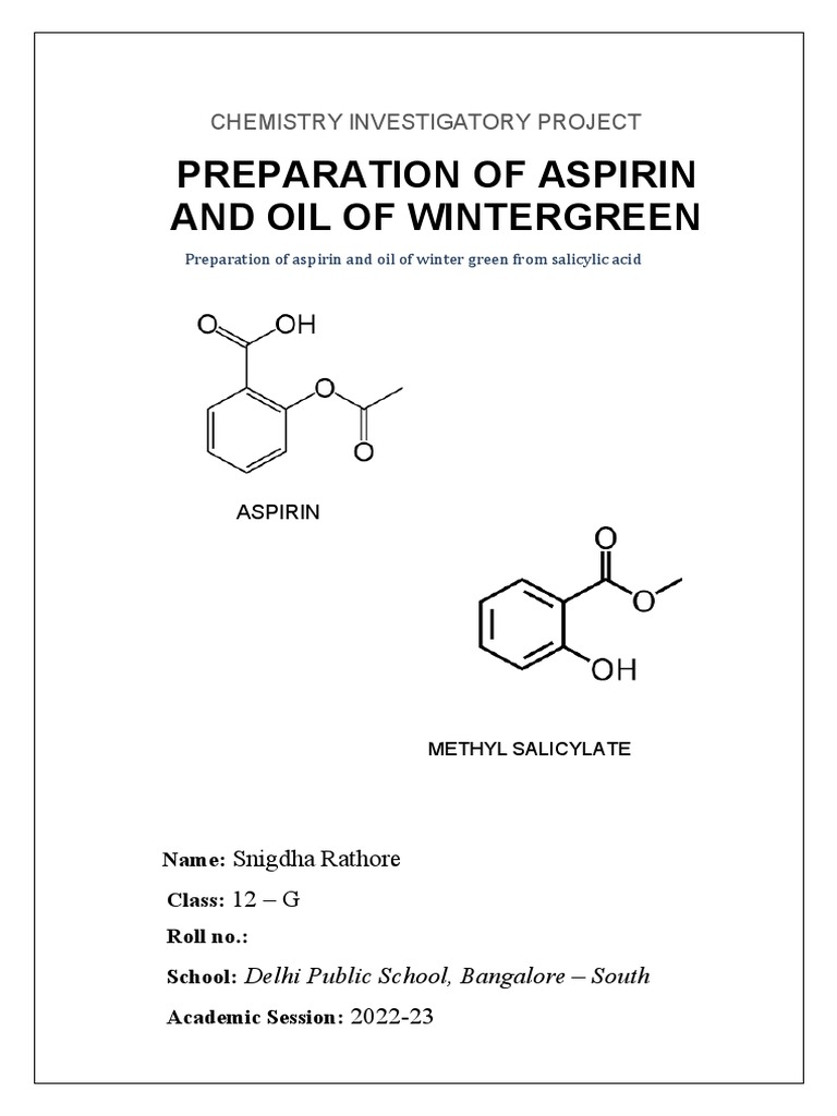 Synthesis of Aspirin and Wintergreen Oil | PDF | Cooking, Food & Wine ...