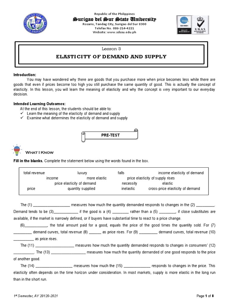 Lesson 3 Elasticity of Demand and Supply | PDF