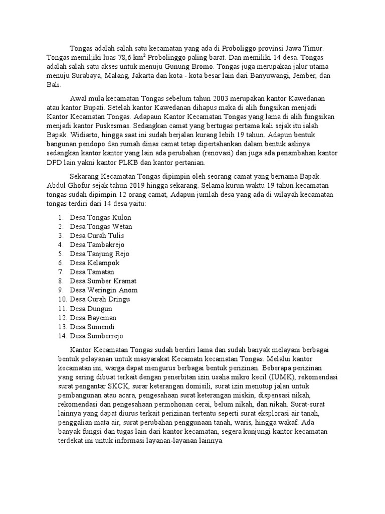 Sejarah Kec Tongas | PDF