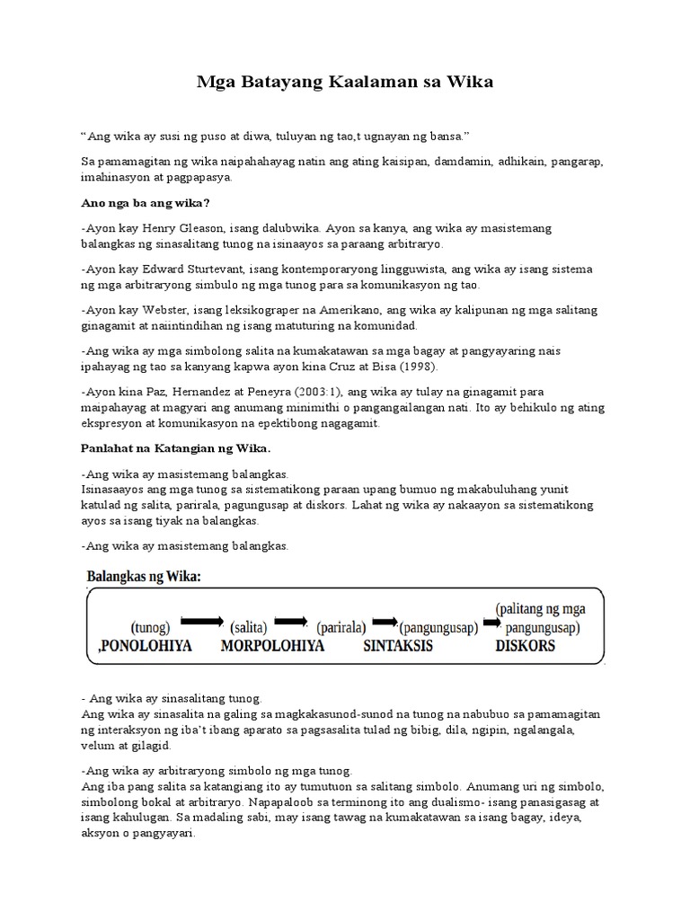 1 Mga Batayang Kaalaman Sa Wika | PDF