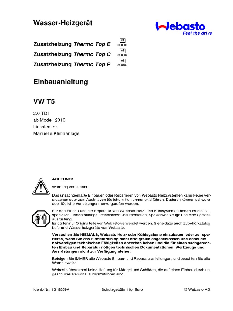 Wasser-Heizgerät: Zusatzheizung Thermo Top E Zusatzheizung Thermo Top C ...