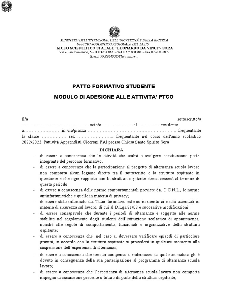Patto Formativo 22-23 | PDF