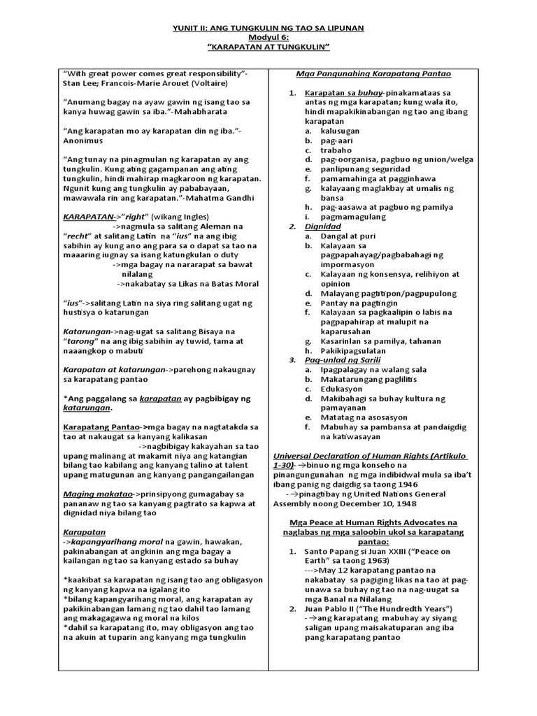 YUNIT II Modyul 6 | PDF