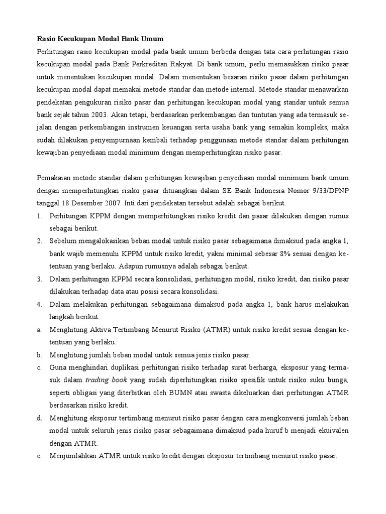 Rasio Kecukupan Modal Bank Umum | PDF