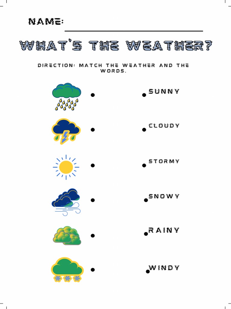 Blue Illustrative Weather Matching Worksheet | PDF