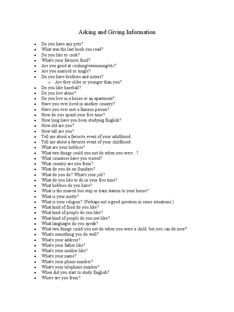 Asking and Giving Information | PDF