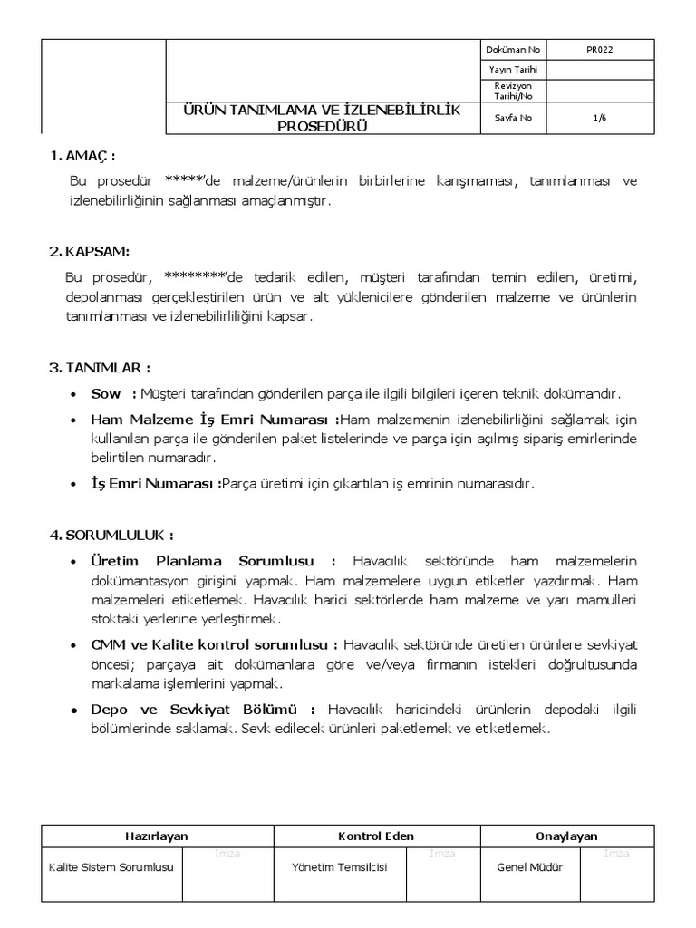 PR022-Ürün Tanımlama Ve İzlenebilirlik Prosedürü | PDF